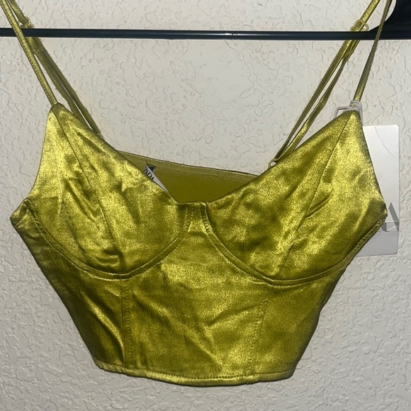 Zara | Tops | Zara Green Satin Corset Top | Poshmark